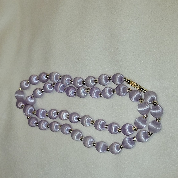 Jewelry | Vintage Lilac Thread Covered Bead Gold Bead Necklace | Poshmark